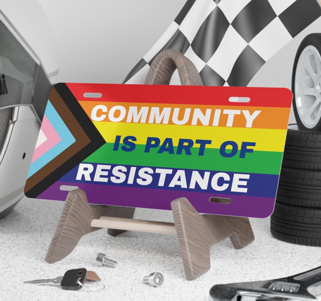 Progress Pride Flag Vanity Plate Community Resistance, LGBTQIA Gay ...