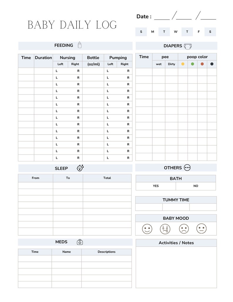 Baby Daily Log, Printable, Baby Care Log, Nanny Log, Baby Tracker ...