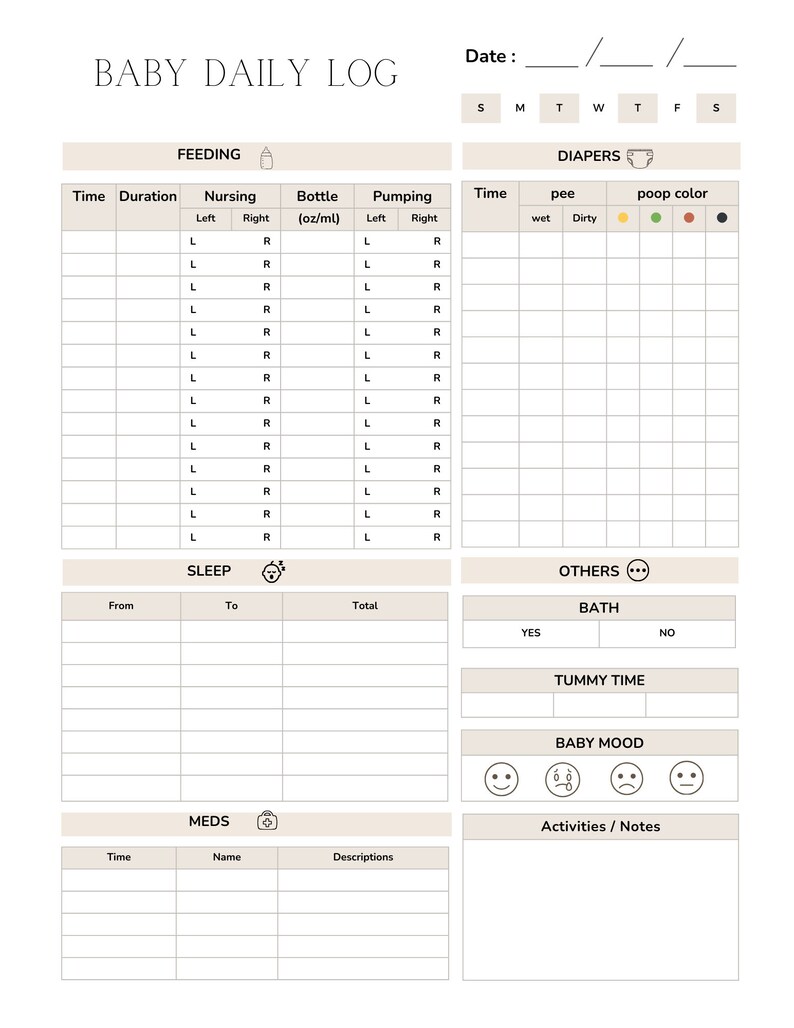 Baby Daily Log, Printable, Baby Care Log, Nanny Log, Baby Tracker ...