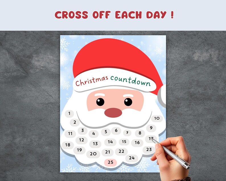 Santa Christmas Countdown, Advent Calendar, Kids Advent Calendar, Santa ...