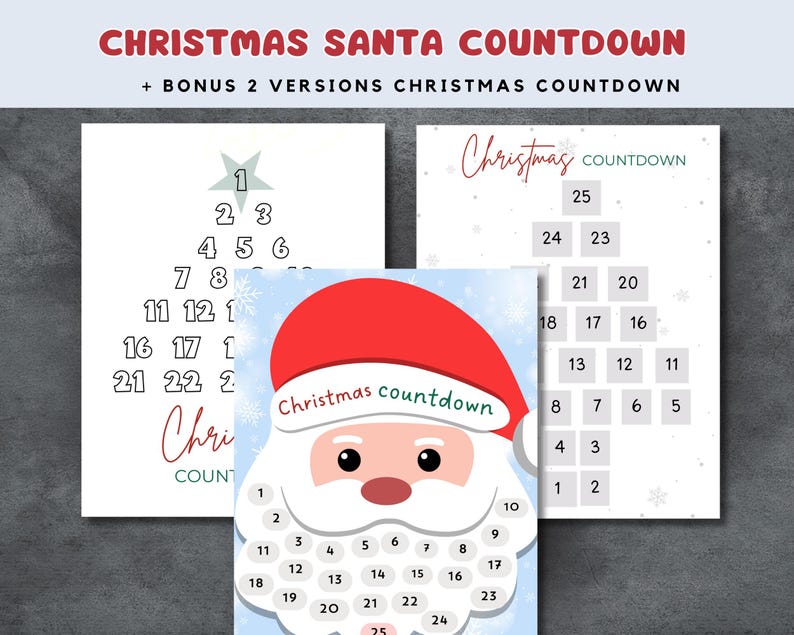 Santa Christmas Countdown, Advent Calendar, Kids Advent Calendar, Santa ...
