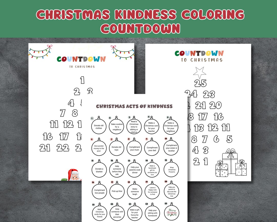 Christmas Kindness Countdown Coloring, Advent Calendar (PDF Pattern) - Etsy