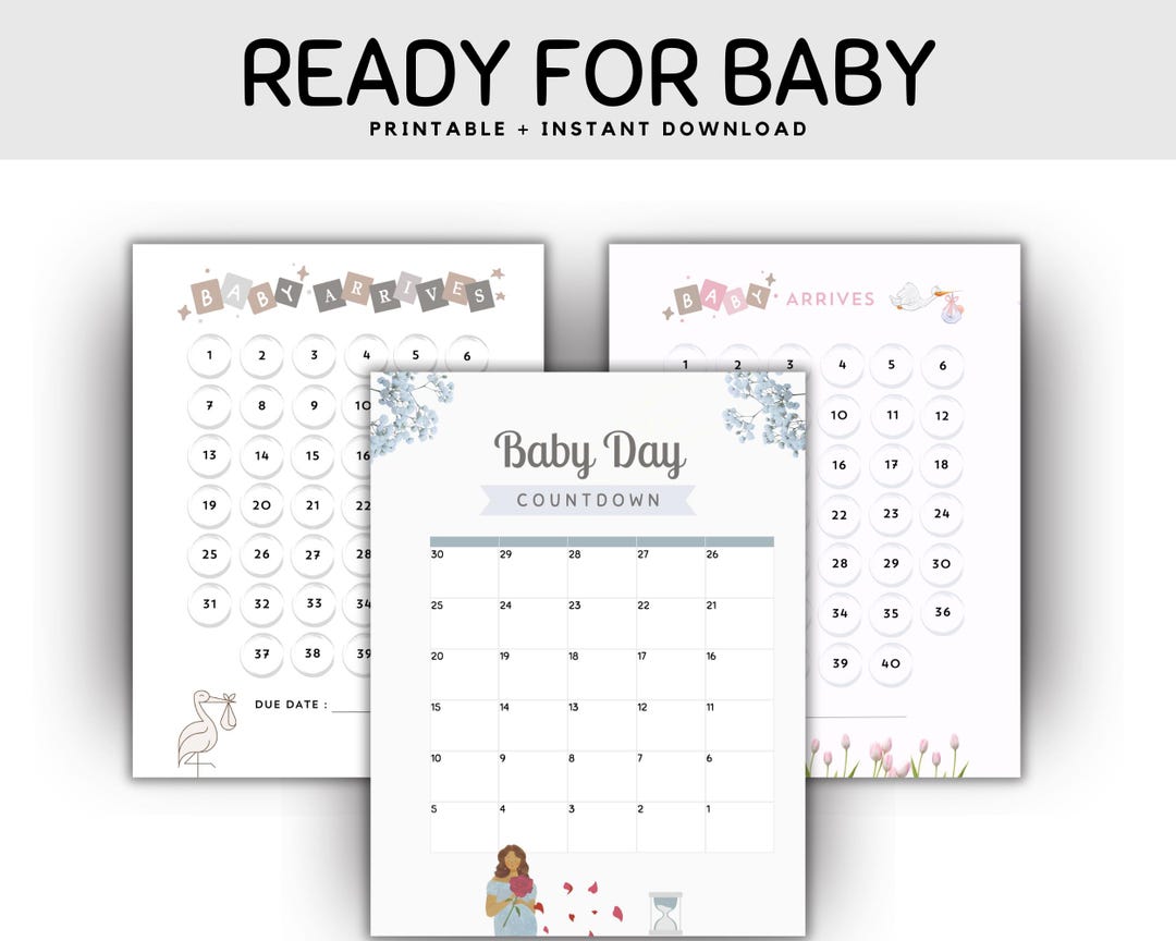 Baby Day Countdown, 30 Day Countdown Printable, Instant Download Baby ...