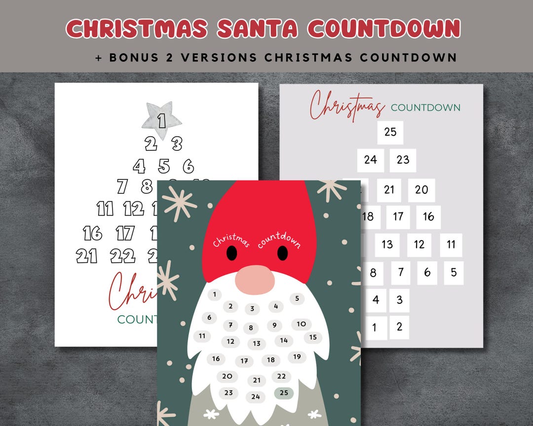 Santa Christmas Countdown Printable, Kids Advent Calendar (PDF) - Etsy