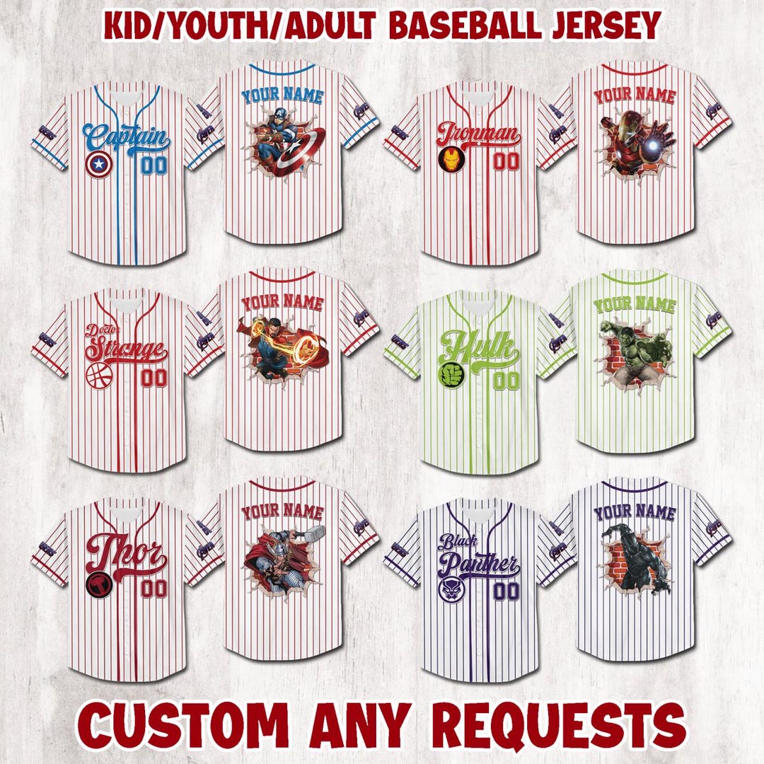 Personalized Marvel Avengers Baseball Jersey, Superhero Kids Birthday ...