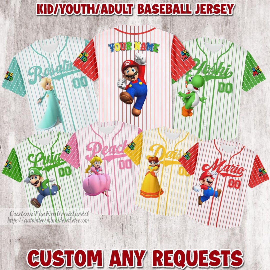 Personalized Super Mario Baseball Jersey, Super Mario Jersey, Princess ...