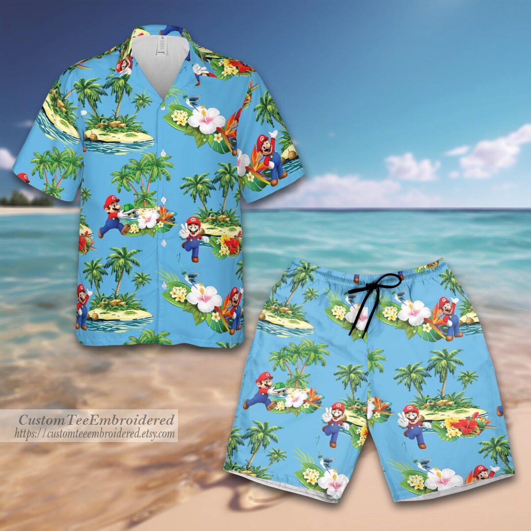 Super Mario Hawaiian Shirt and Shorts: Tropical Vacation Outfit - Etsy