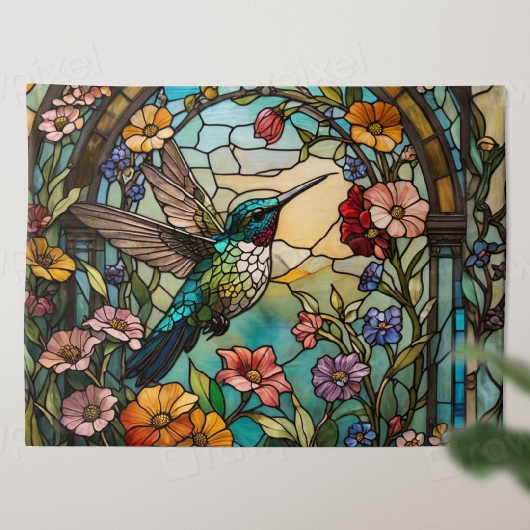 Hummingbird Tapestry: Stained Glass Floral Woven Wall Art - Etsy