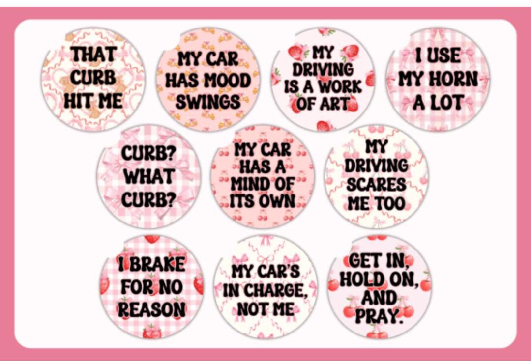 Funny Driving Quotes Car Coasters: Pink Sarcastic Vehicle Accessory - Etsy