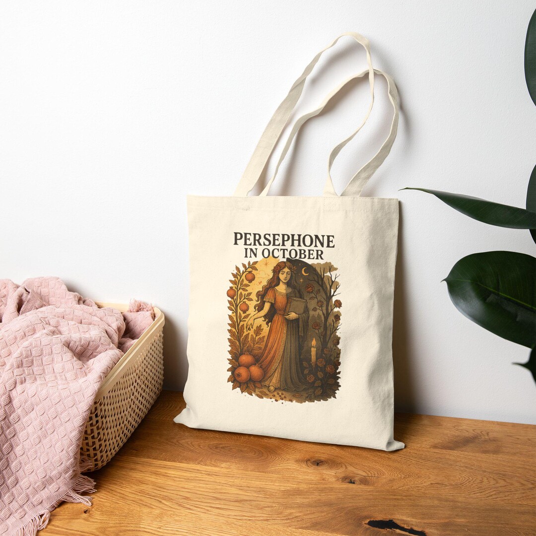 Persephone Cotton Canvas Tote Bag: Autumn Witchy Carryall - Etsy