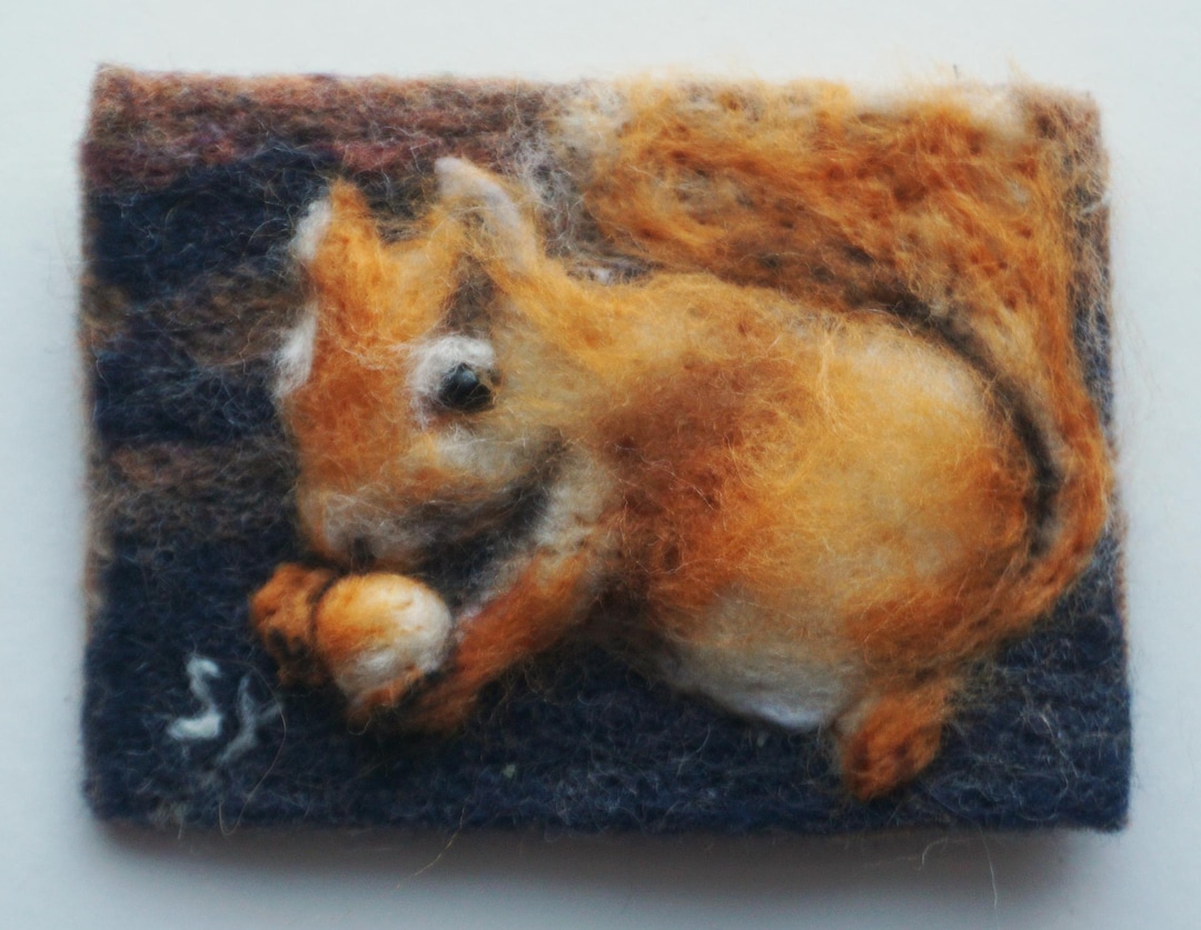 Needle Felted Red Squirrel ACEO Wool Painting: Wildlife Fiber Art - Etsy