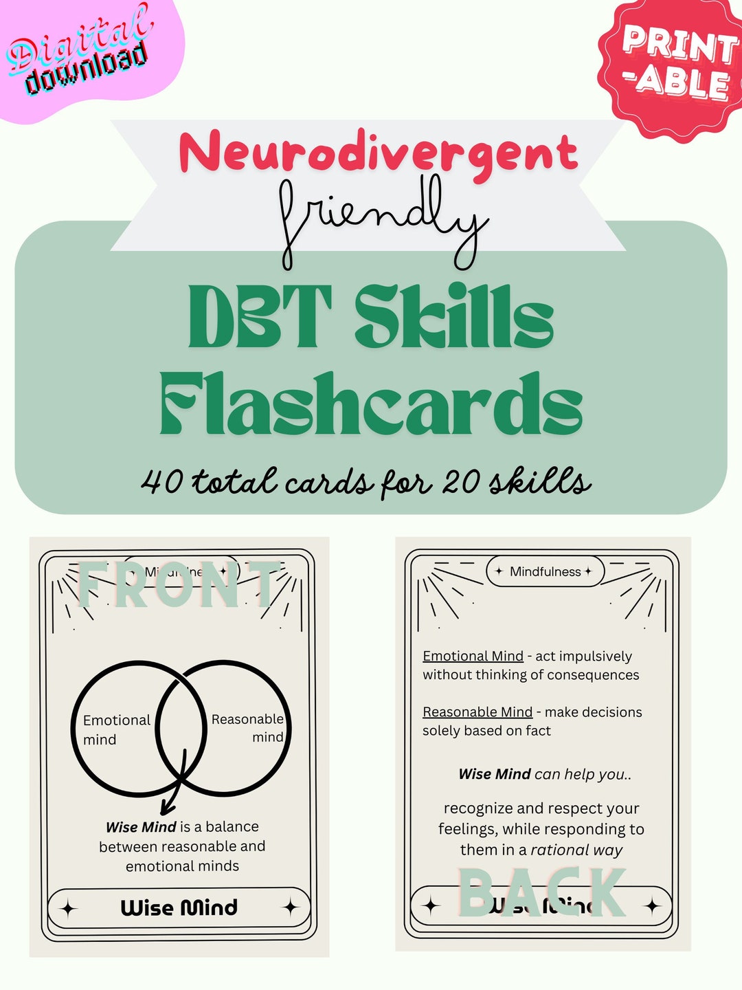 DBT Flash Cards for Teens – Neurodivergent Friendly Mental Health Tool ...