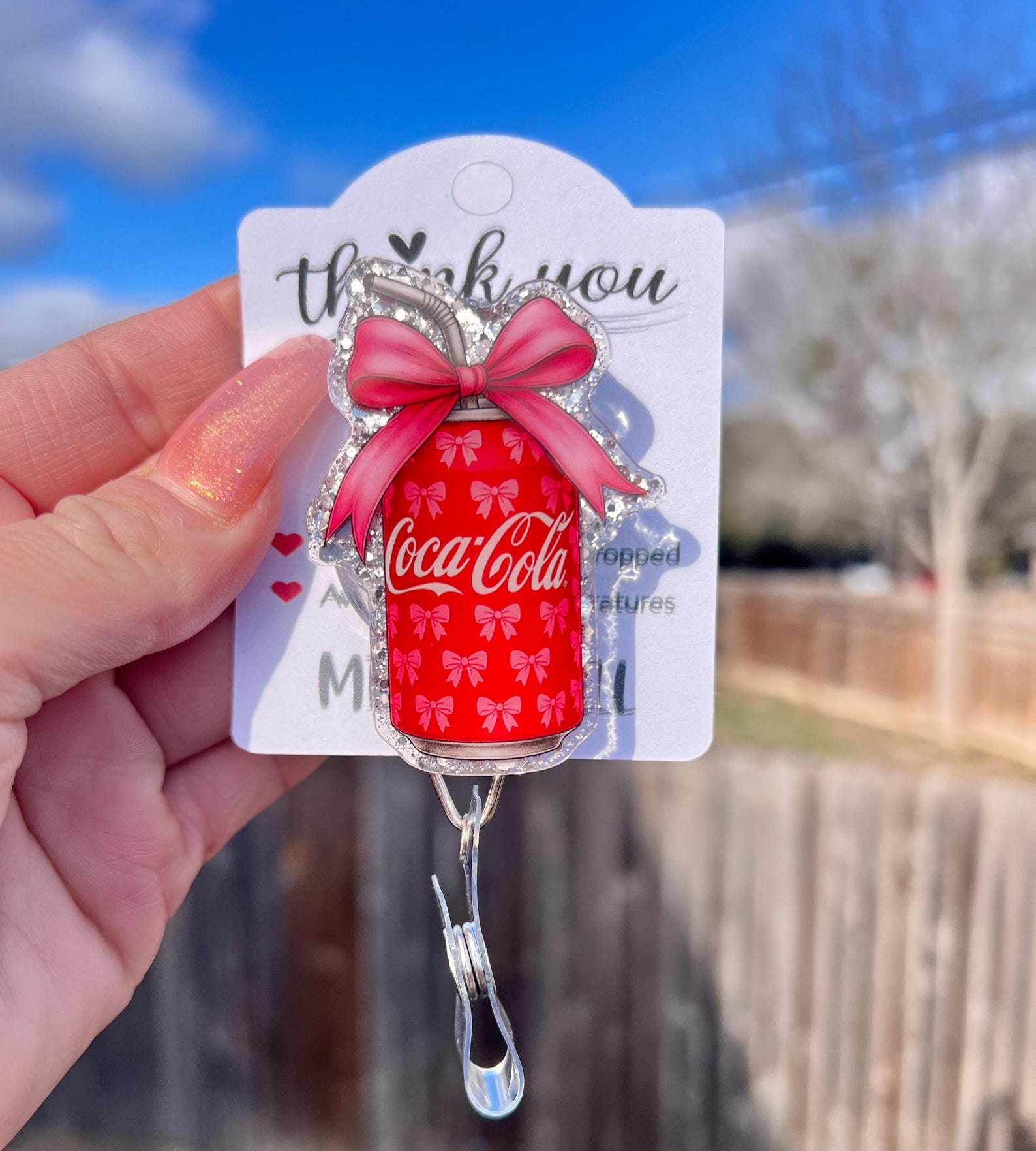 Coca Cola Badge Reel, Girly Pink Bow, Badge Holder - Etsy