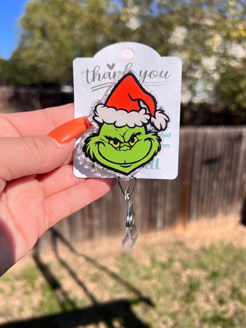 Grinch Green Guy Face Christmas Retractable Badge Reel, Belt Clip - Etsy