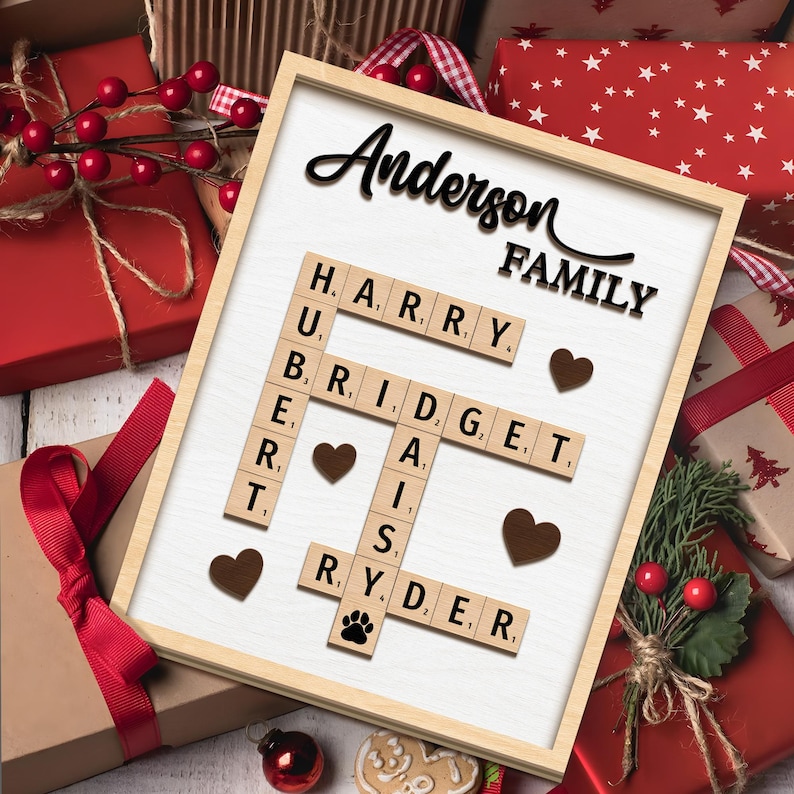Personalized Scrabble Puzzle Sign, Grandkids Crossword Scrabble Wooden ...