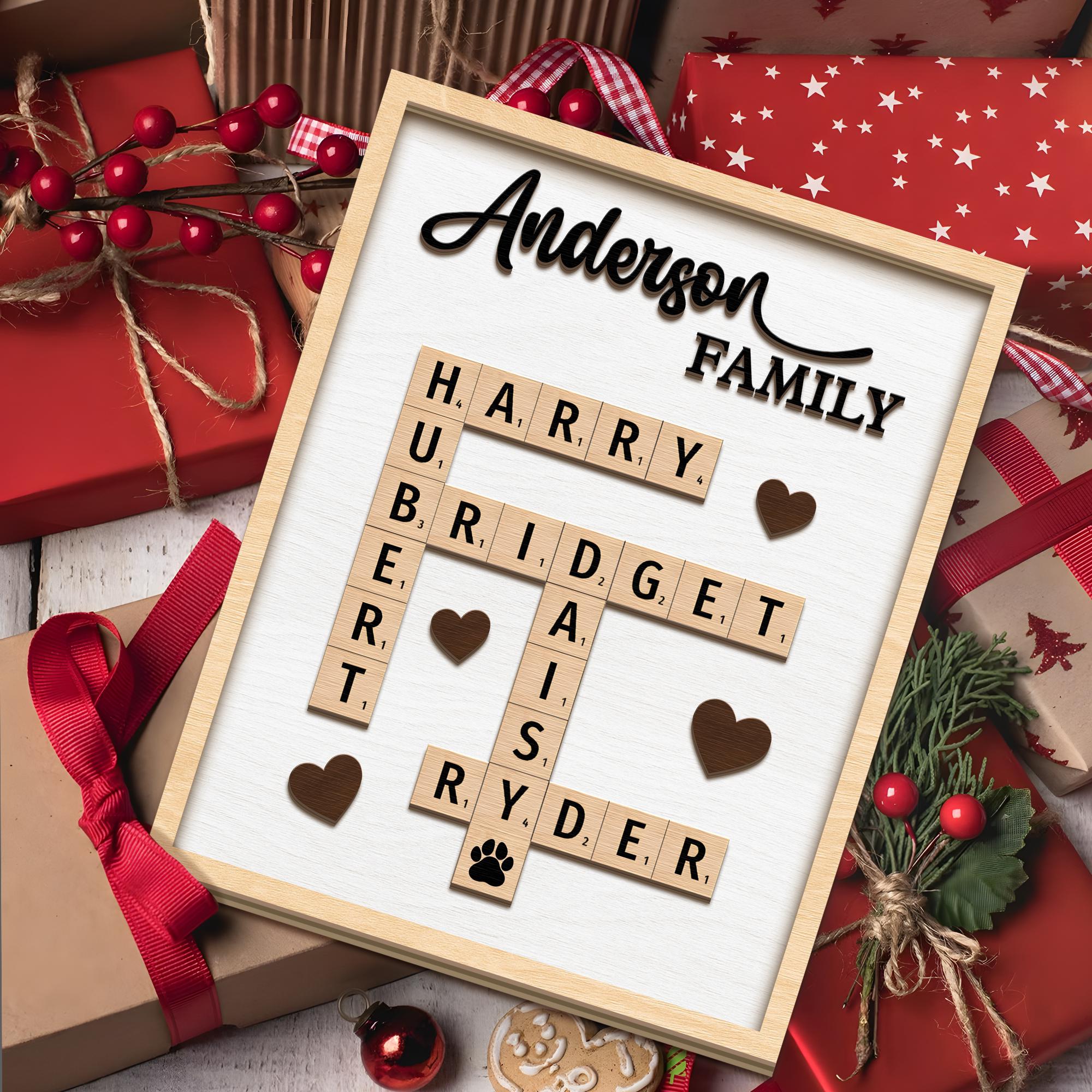 Personalized Scrabble Puzzle Sign, Grandkids Crossword Scrabble Wooden ...