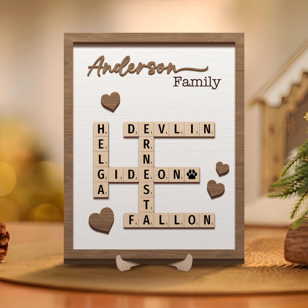 Personalized Scrabble Puzzle Sign, Grandkids Crossword Scrabble Wooden ...