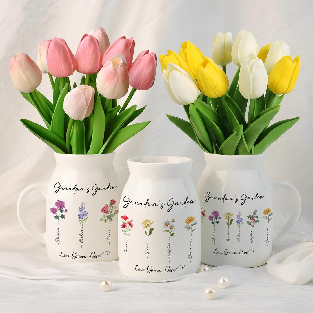 Personalized Grandma's Garden Vase, Custom Birth Flower Plant Pot ...