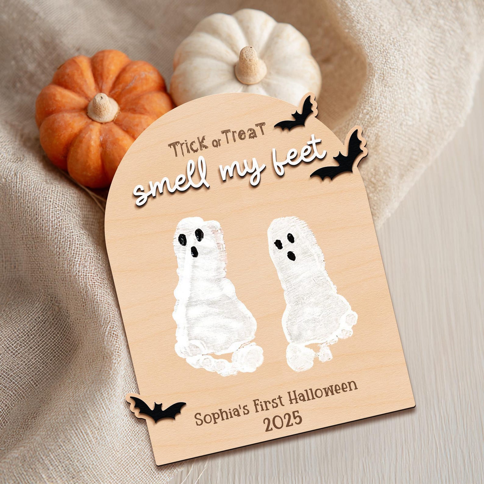 Halloween Footprint and Handprint Keepsake Sign, Trick or Treat, My ...