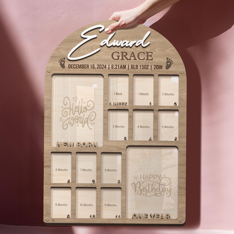 Personalized Baby First Year Picture Frame, Baby Photo Collage, Monthly ...