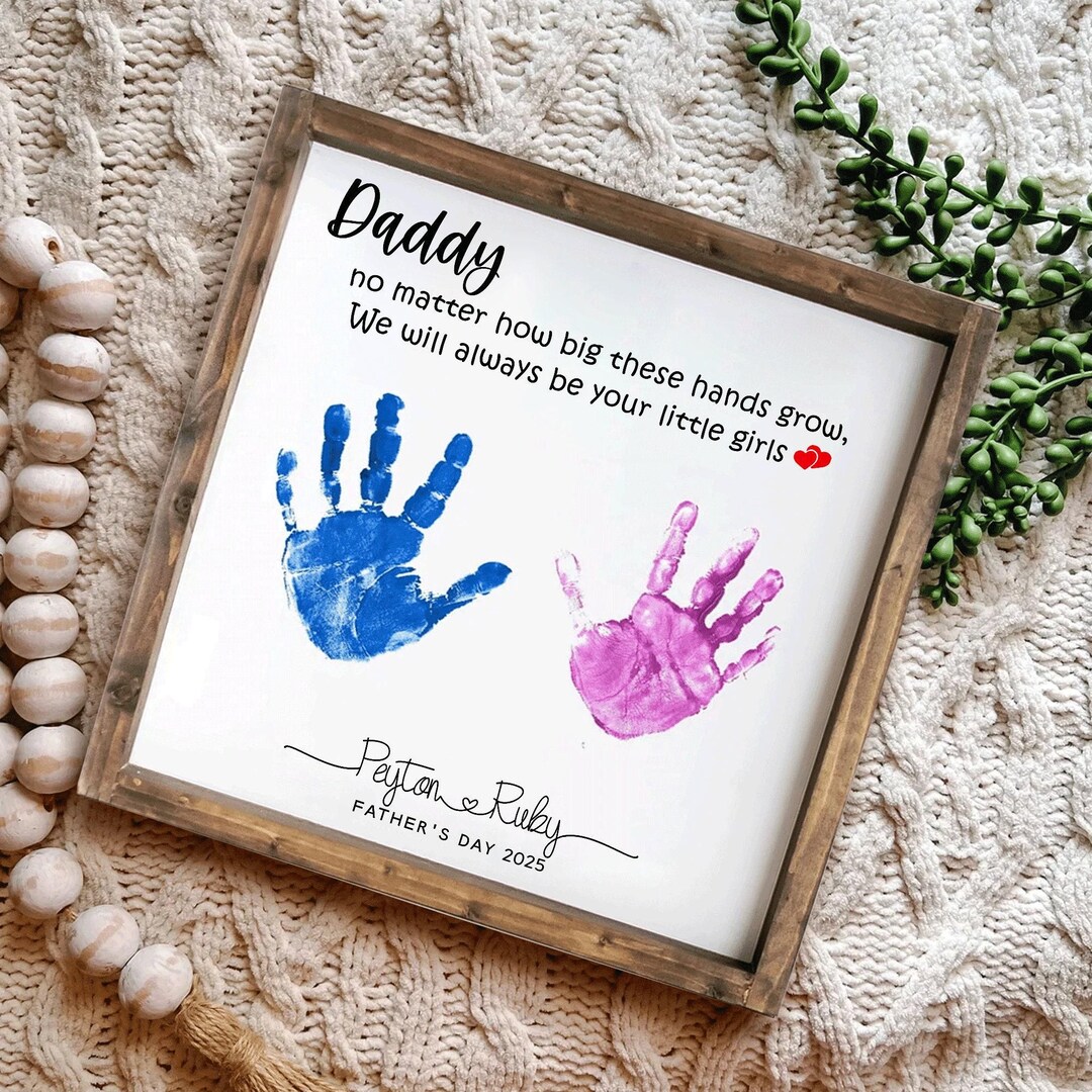 Personalized Father’s Day Handprint Sign, Custom Wooden Gift for Dad ...