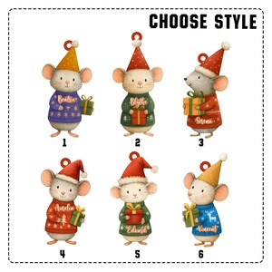 Christmas Mouse Wooden Ornament, Custom Xmas Bauble Set, Handmade Cute ...