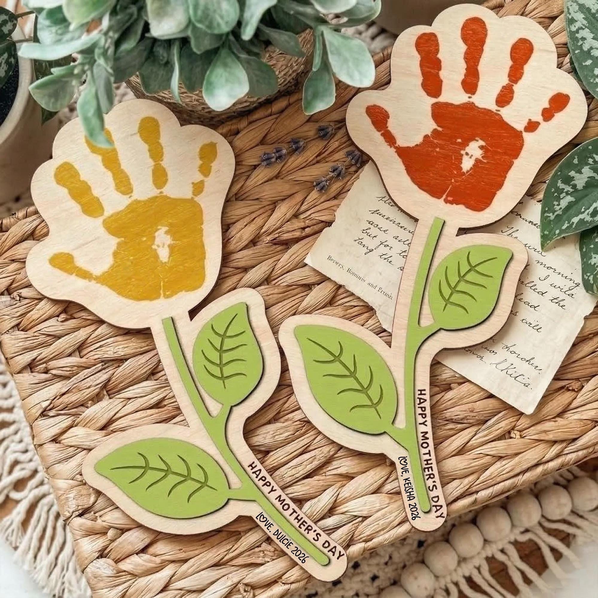 Personalized Mother’s Day Handprint Flower Sign, DIY Kids Handprint ...