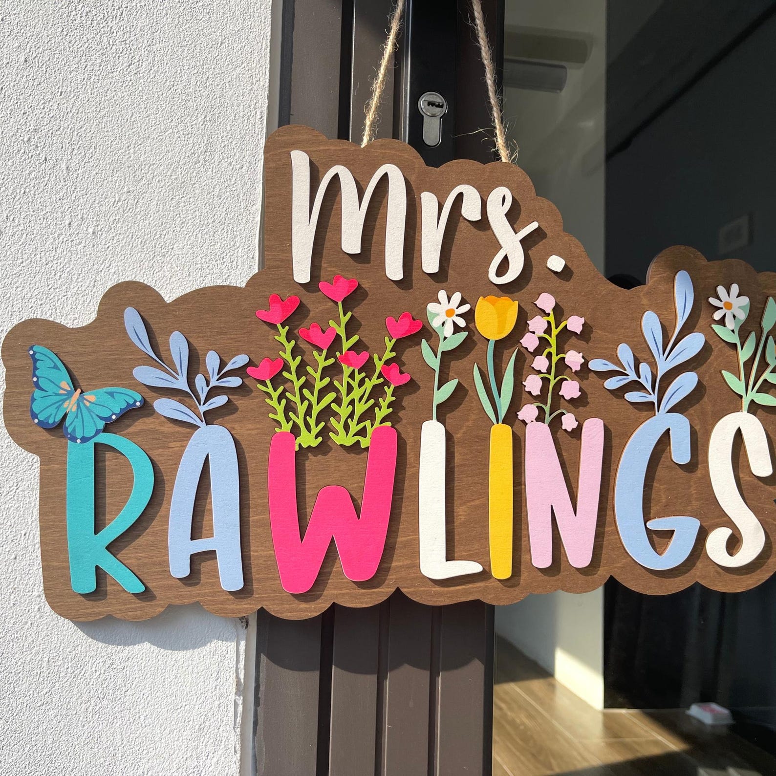Personalized 3D Floral Teacher Door Sign, Classroom Door Hanger ...