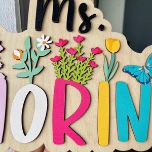 Personalized 3D Floral Teacher Door Sign, Classroom Door Hanger ...