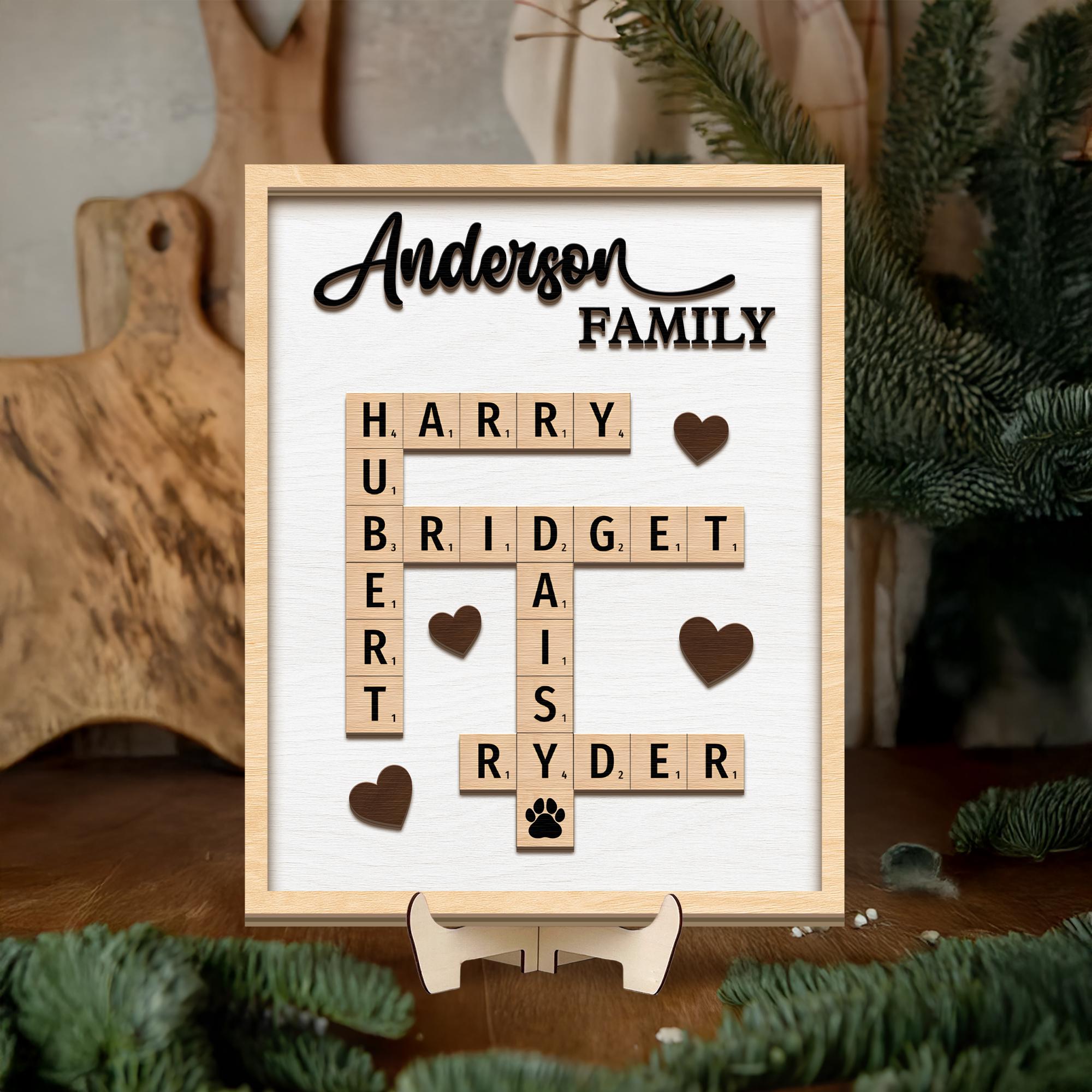 Personalized Scrabble Puzzle Sign, Grandkids Crossword Scrabble Wooden ...