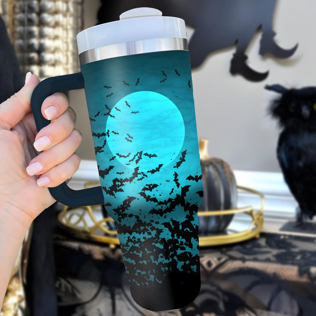 Halloween Bat & Moon Tumbler 40oz, Mystic Hippie Tumbler, Floral ...