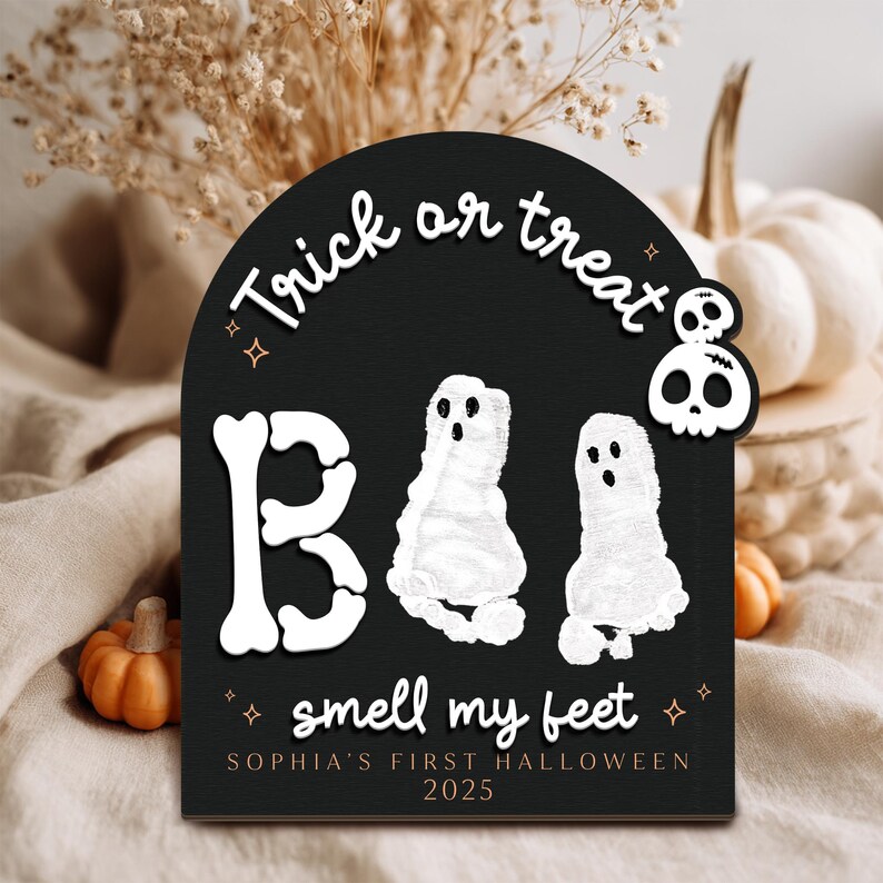 Halloween Handprint Footprint Sign: Custom Maple Plywood Keepsake - Etsy