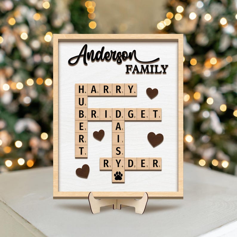 Personalized Scrabble Puzzle Sign, Grandkids Crossword Scrabble Wooden ...