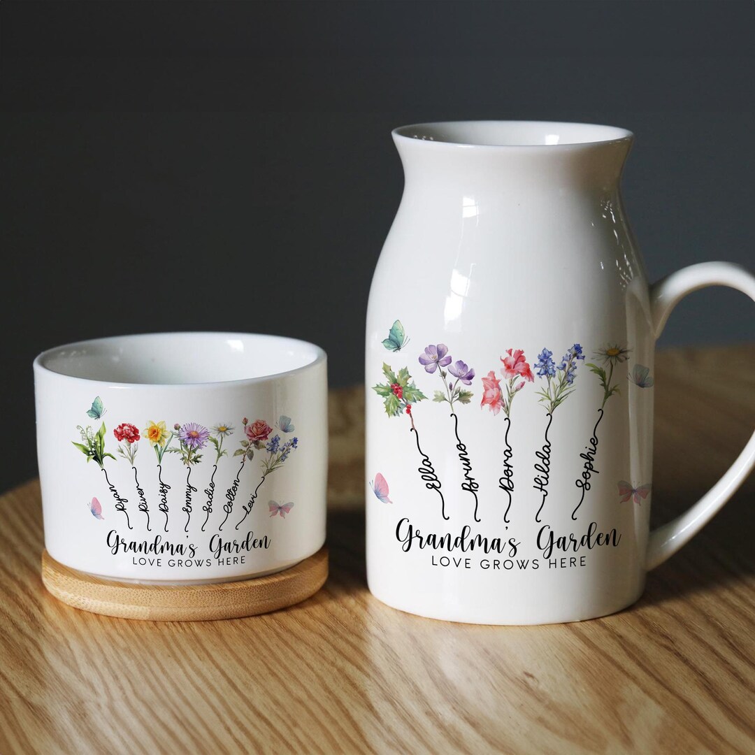 Personalized Grandma's Garden Vase & Plant Pot, Custom Birth Flower ...