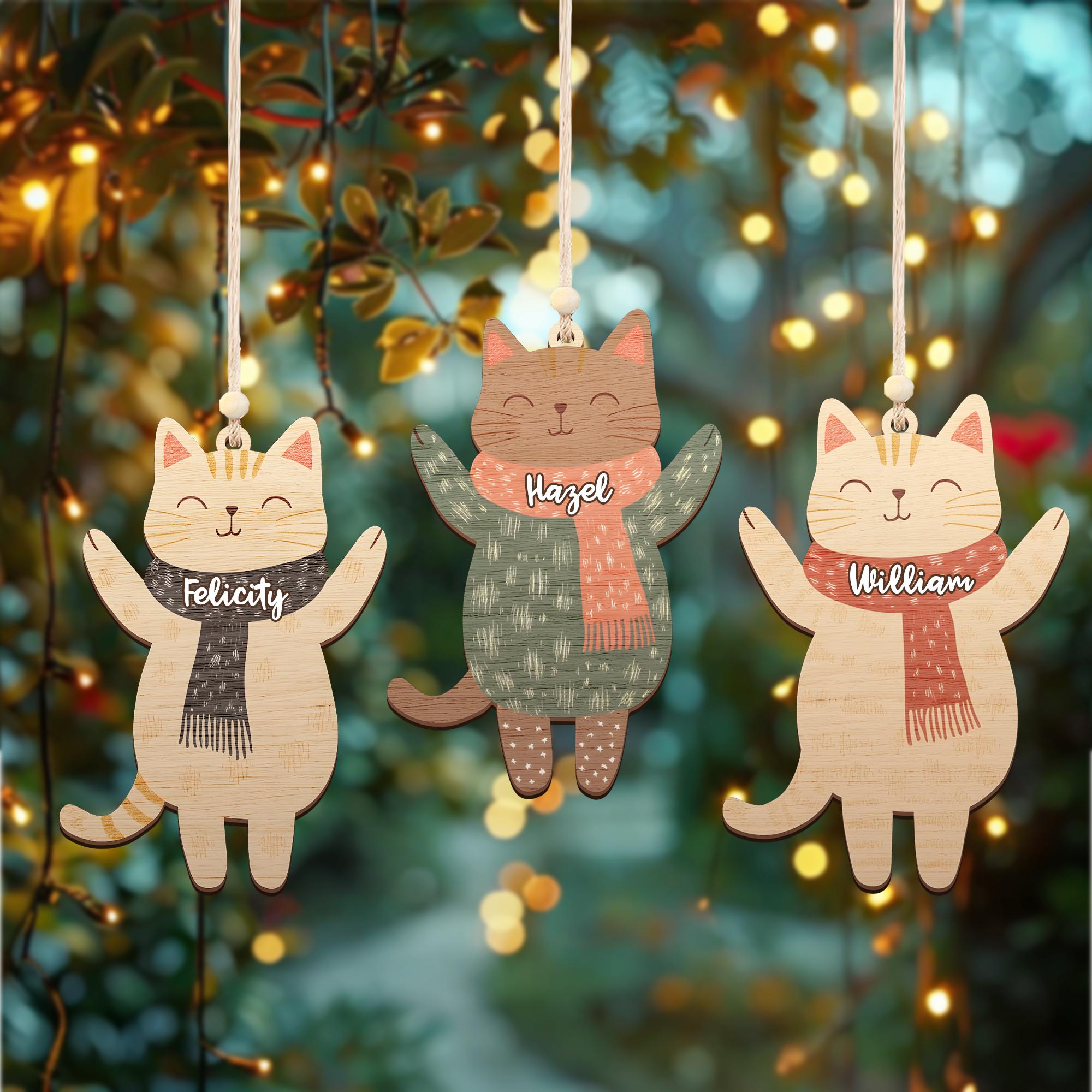 Custom Christmas Cat Wooden Ornament, Xmas Bauble Set, Personalized Cat ...