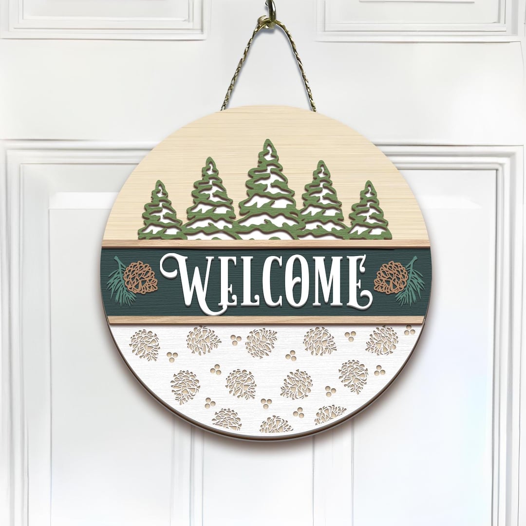 Winter Door Hanger, Front Door Decor, Welcome Christmas Sign 2025, Xmas ...