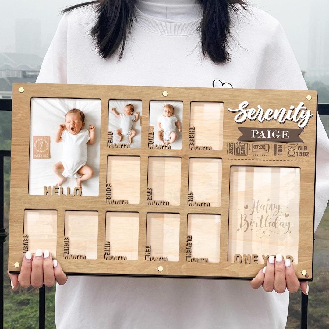 Baby First Year Picture Frame, Personalized Baby Photo Collage, Monthly ...