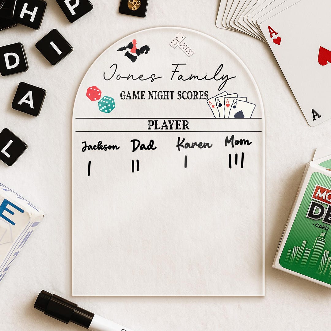 Personalized Game Night Score Tracker, Dry Erase Score Card, Family ...