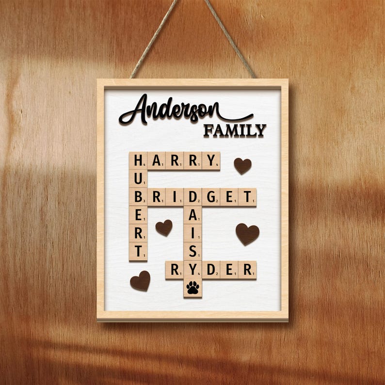 Personalized Scrabble Puzzle Sign, Grandkids Crossword Scrabble Wooden ...