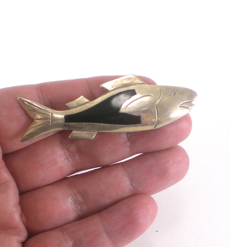 Fish Brooch Pin Vintage Taxco Mexico Eagle 3 Mark Sterling Silver Black ...