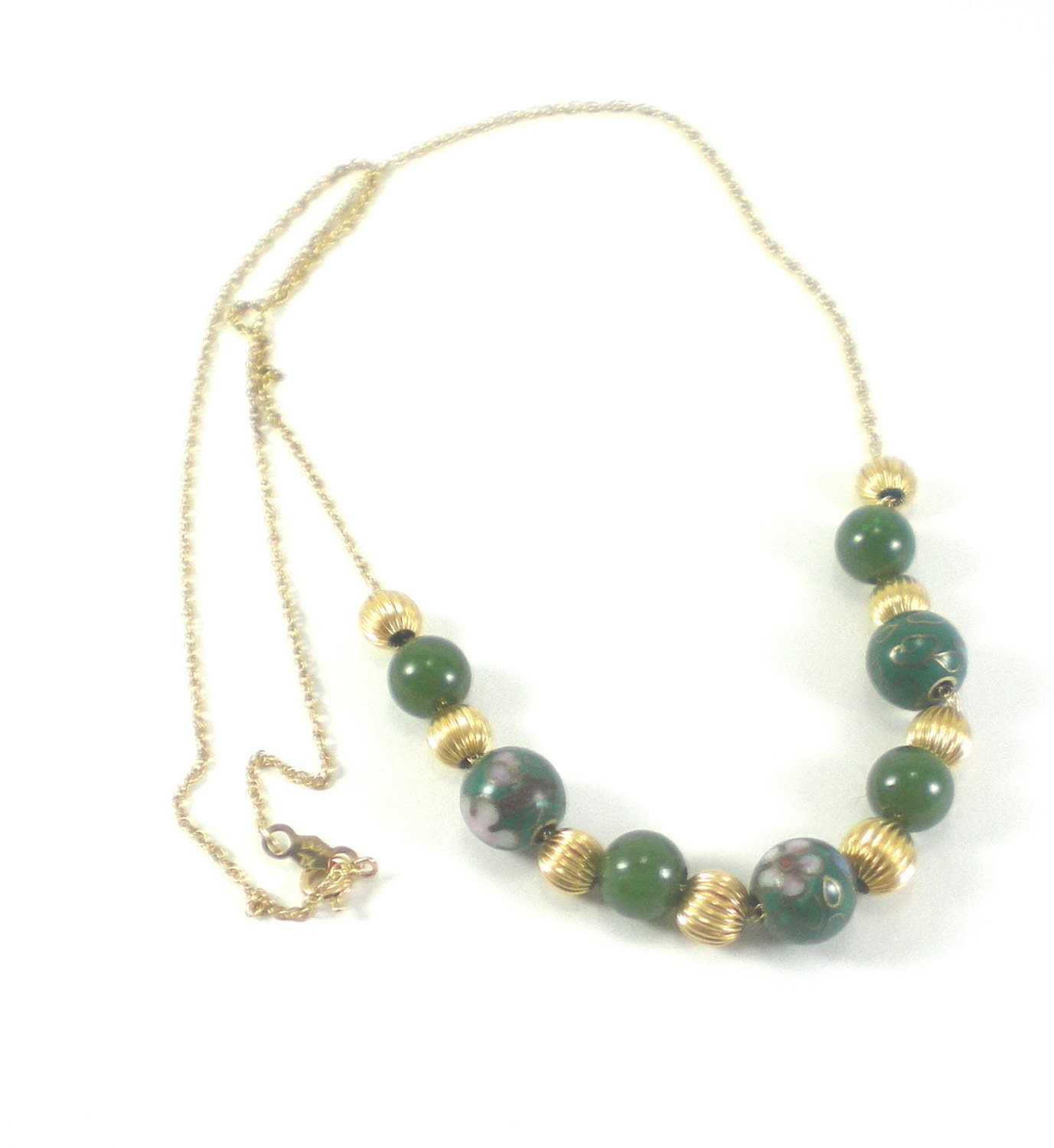14K Yellow Gold Jade Necklace Gold Green Gemstone Asian - Etsy