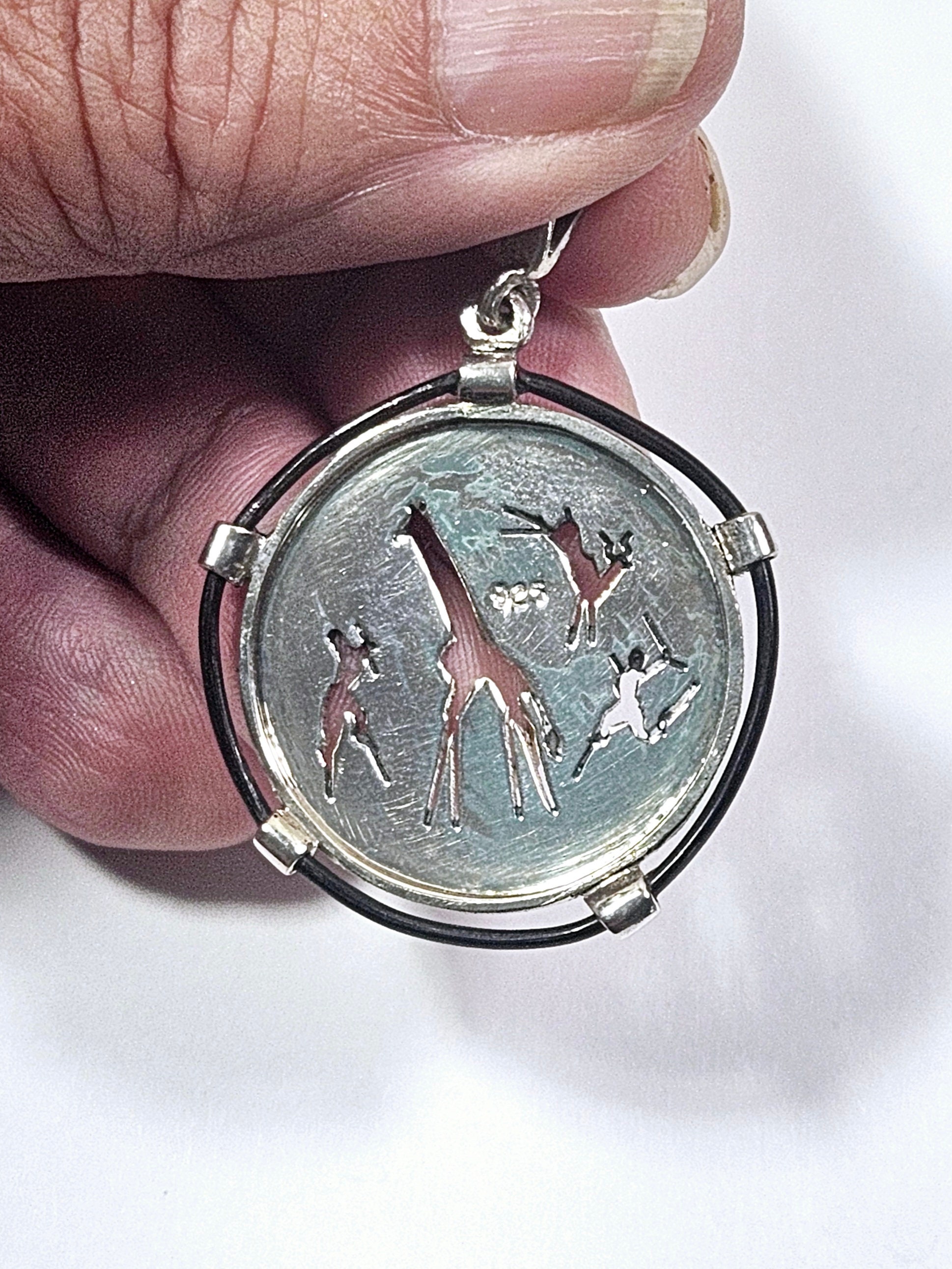 African Safari Themed Pendant Giraffe Deer Hunter Scene Sterling Silver ...