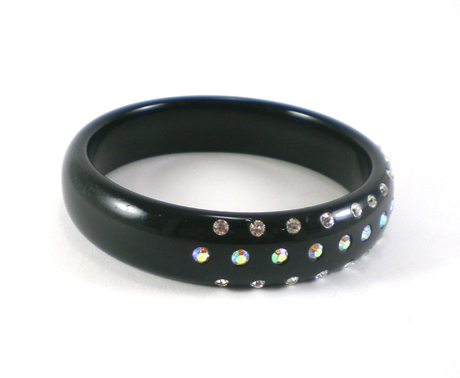 Goth Black Rhinestone Bracelet - Lucite Bangle With Clear and Aurora ...