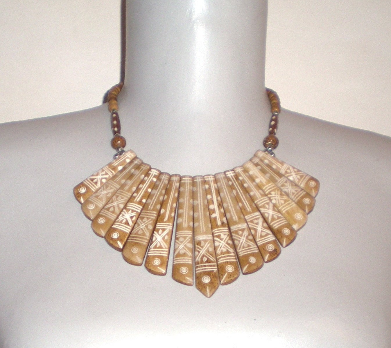 Bone Necklace Boho Hippie Tribal Necklace Carved Bone Necklace Vintage ...