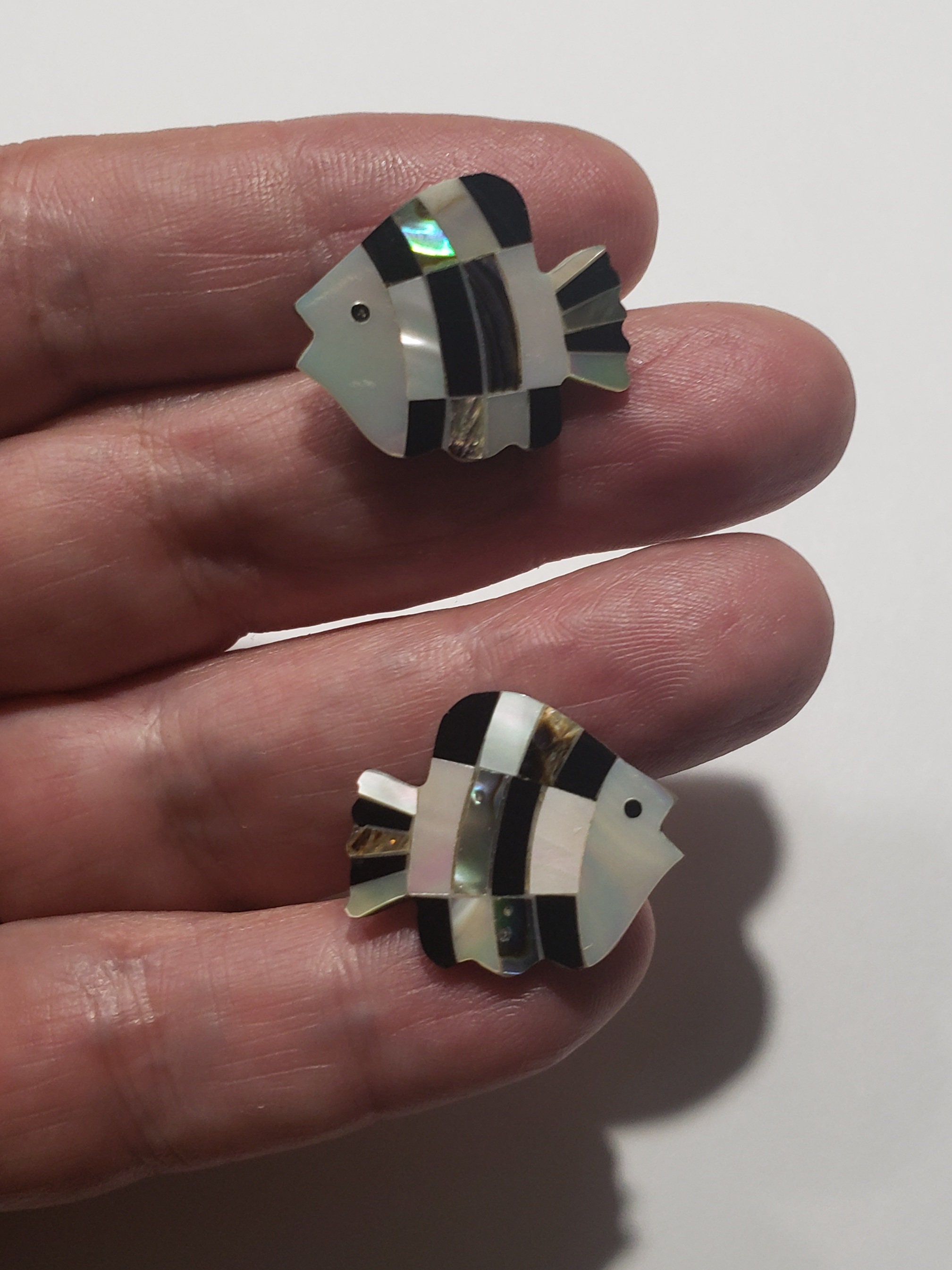 Vintage Abalone Mother of Pearl Inlay Fish Post Earrings - Etsy