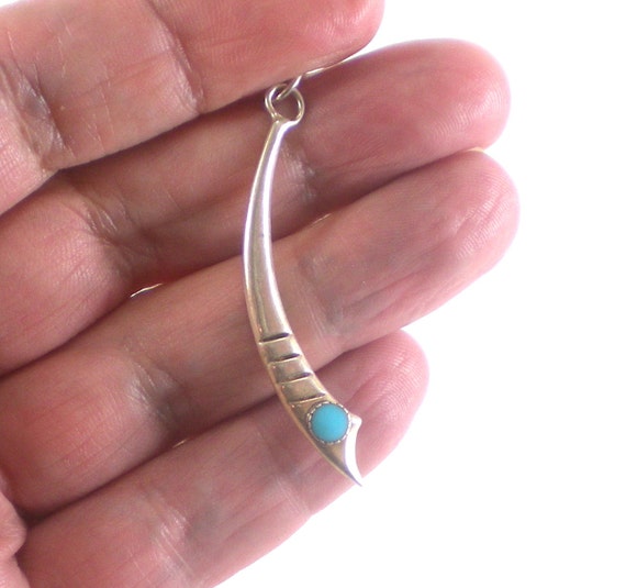 Turquoise Sword Necklace - Unmarked Sterling Silver S… - Gem