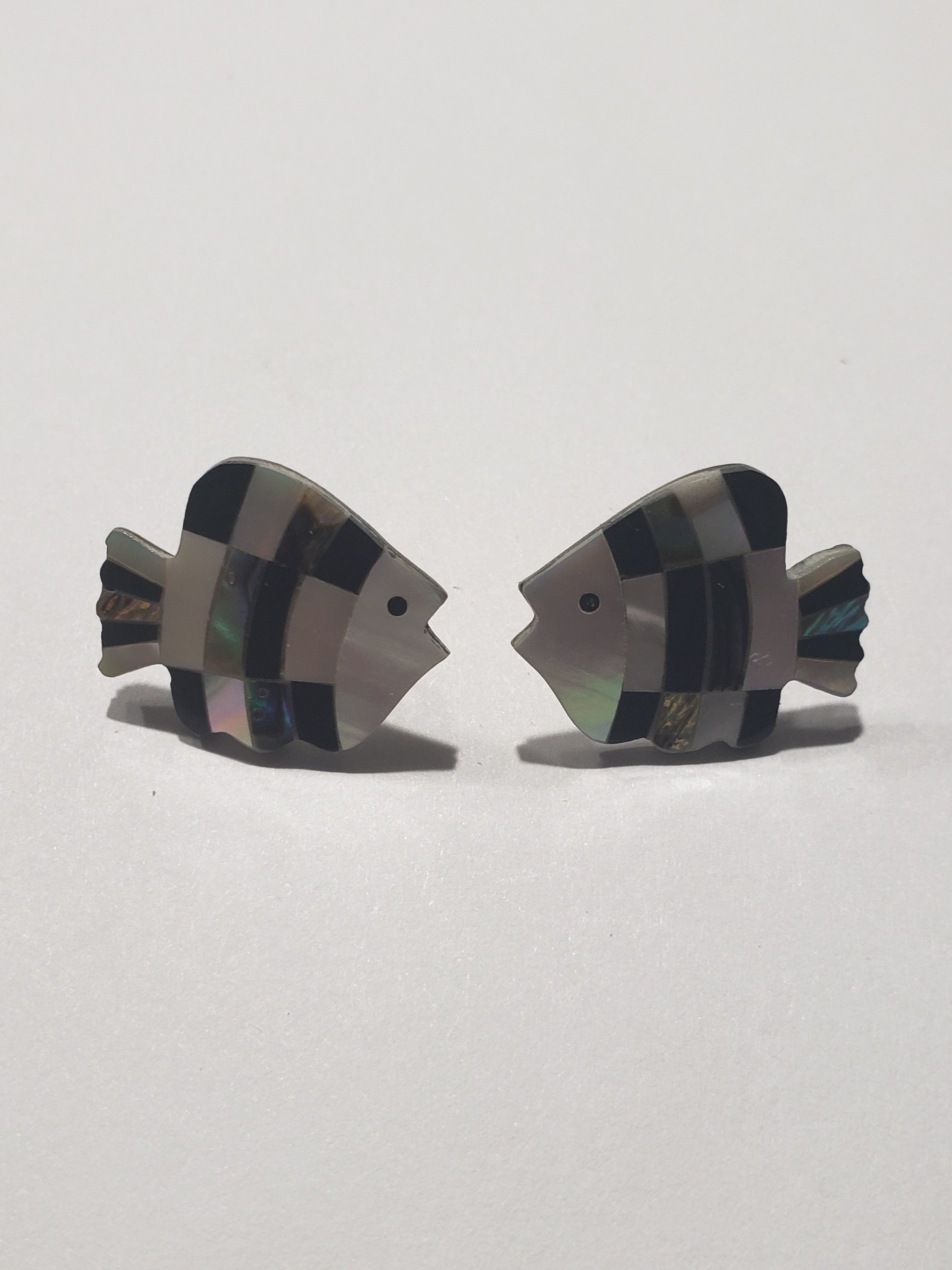 Vintage Abalone Mother of Pearl Inlay Fish Post Earrings - Etsy