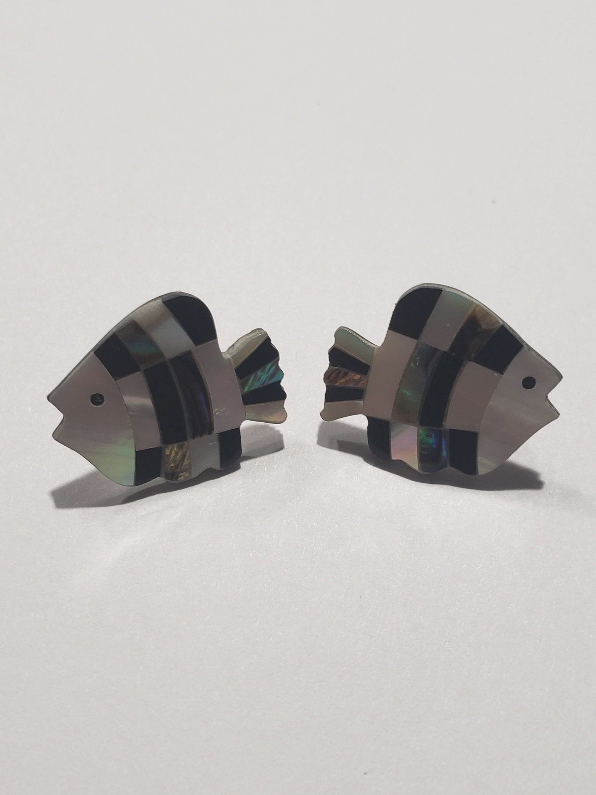 Vintage Abalone Mother of Pearl Inlay Fish Post Earrings - Etsy