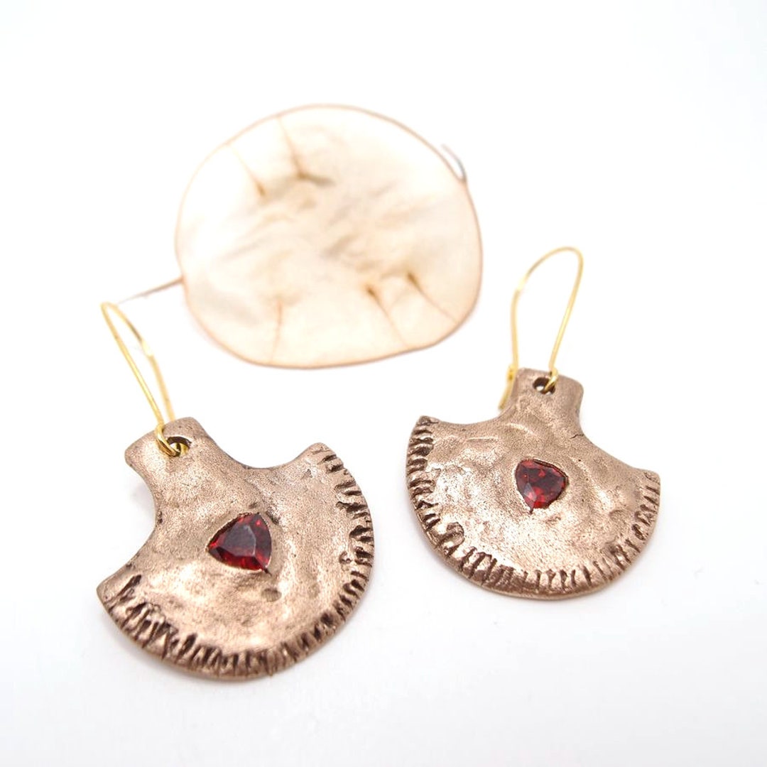 Handmade Mapuche Style Earrings in Golden Bronze and Red Stones - Etsy