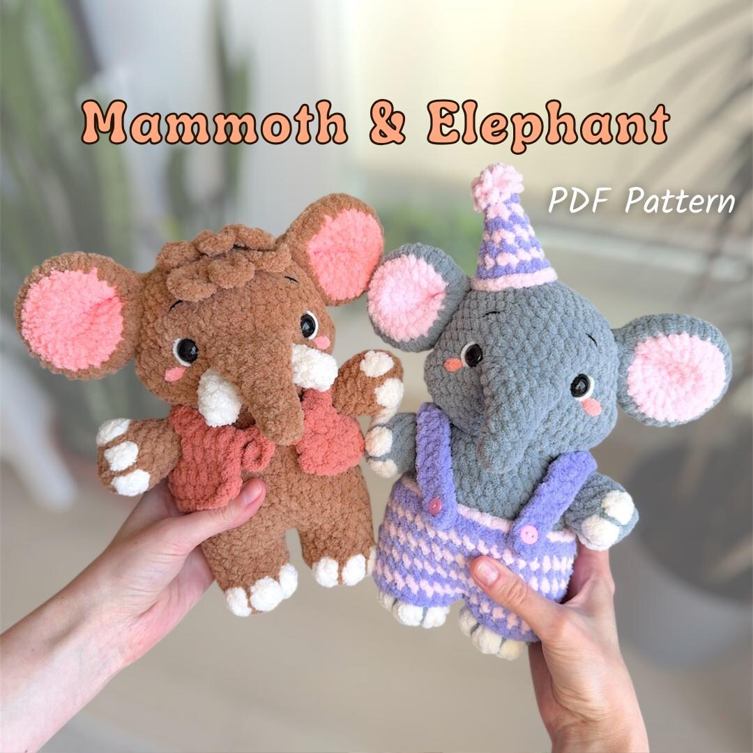 Mammoth & Elephant Crochet Pattern Bundle | 2 Amigurumi Plushies PDF | Birthday Elephant ...